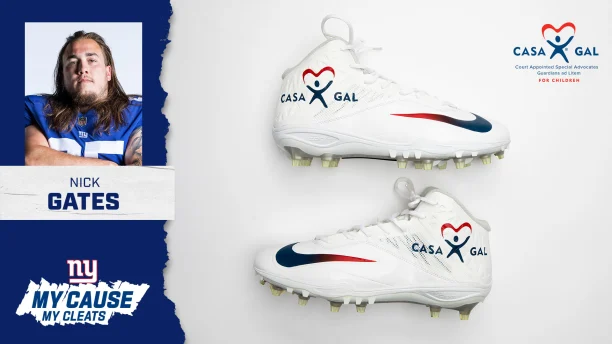 NY Giants’ Nick Gates dons National CASA/GAL logo on cleats